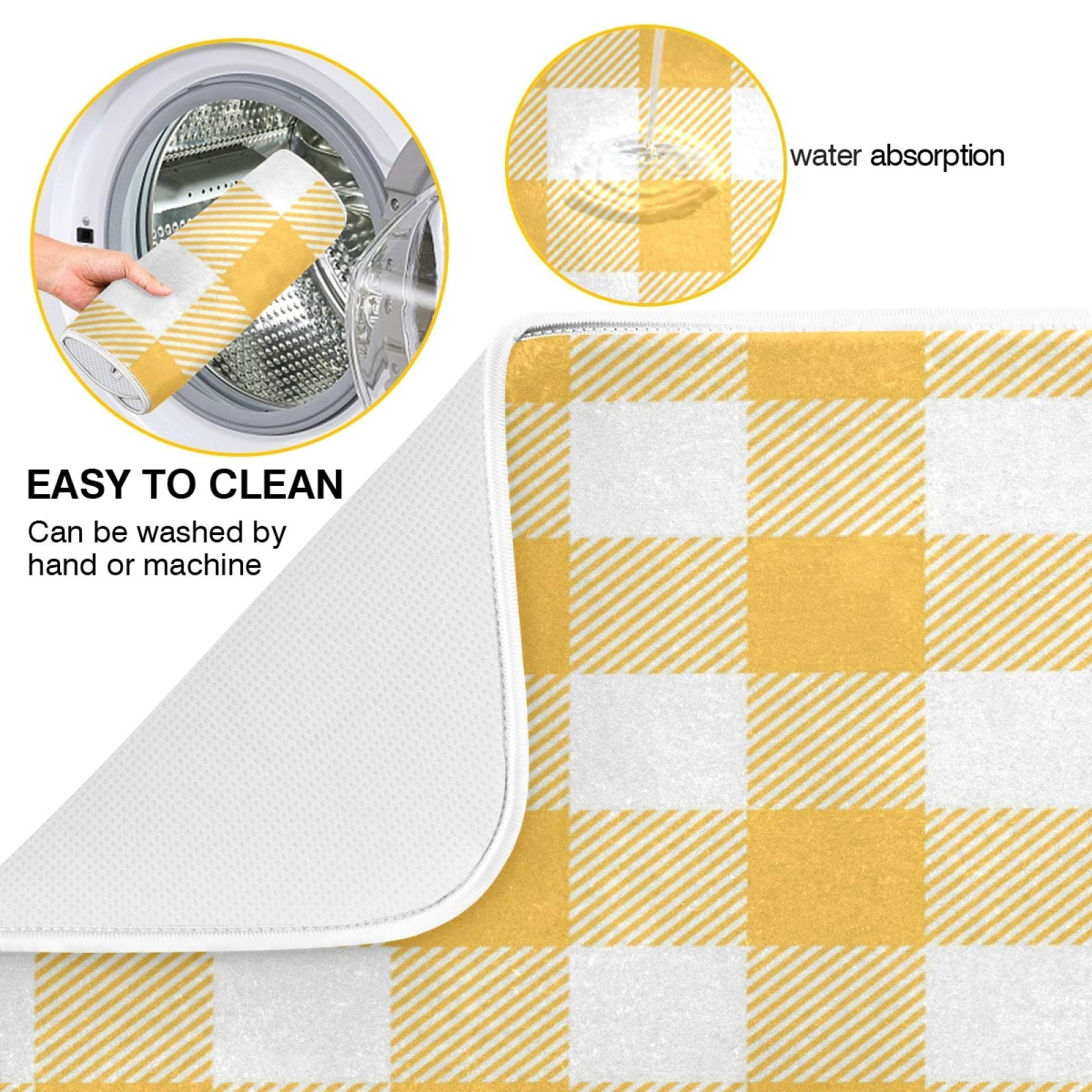 Qilmy Yellow Checked Dish Drying Mat for Kitchen Countertop, Absorbent Dry Mats for Dishes Draining Pad-18" x 24"