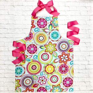 Sara Sews Colorful Pink Floral Handmade Art Craft or Baking Apron Gift for Tween Girl