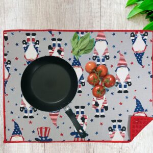 Patriotic Gnome Dish Drying Mat Reversible Absorbent Kitchen Dry Pad July 4 Home Decor 15 x 20 inch