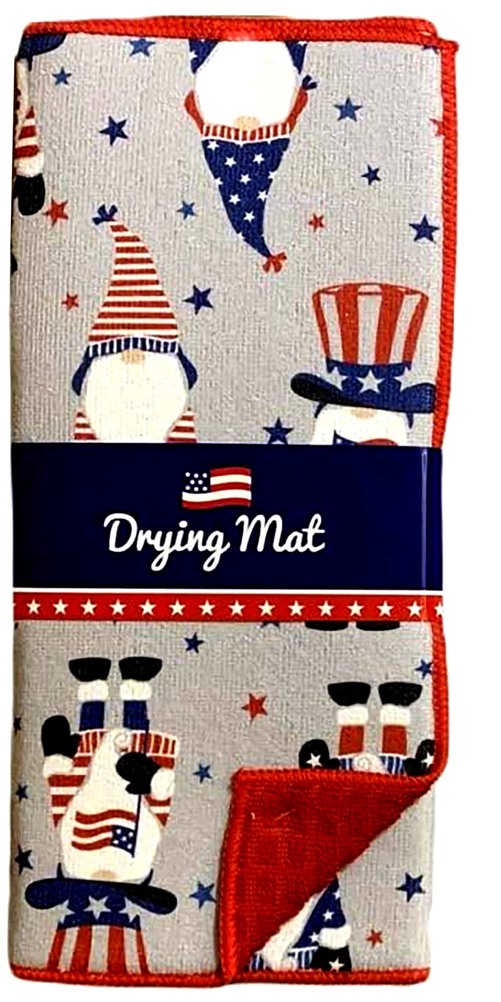 Patriotic Gnome Dish Drying Mat Reversible Absorbent Kitchen Dry Pad July 4 Home Decor 15 x 20 inch