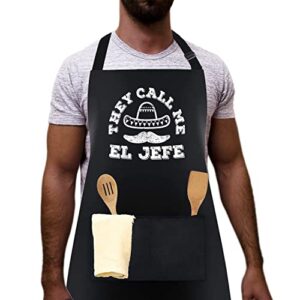 They Call Me El Jefe Cinco De Mayo Party Gift Kitchen Apron - Great Gift for Your Friend, Your Family's Member – Black