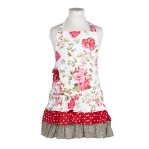 neoviva children kitchen aprons for girls with pocket for matching mother and daughter apron set, style doris, floral lollipop red