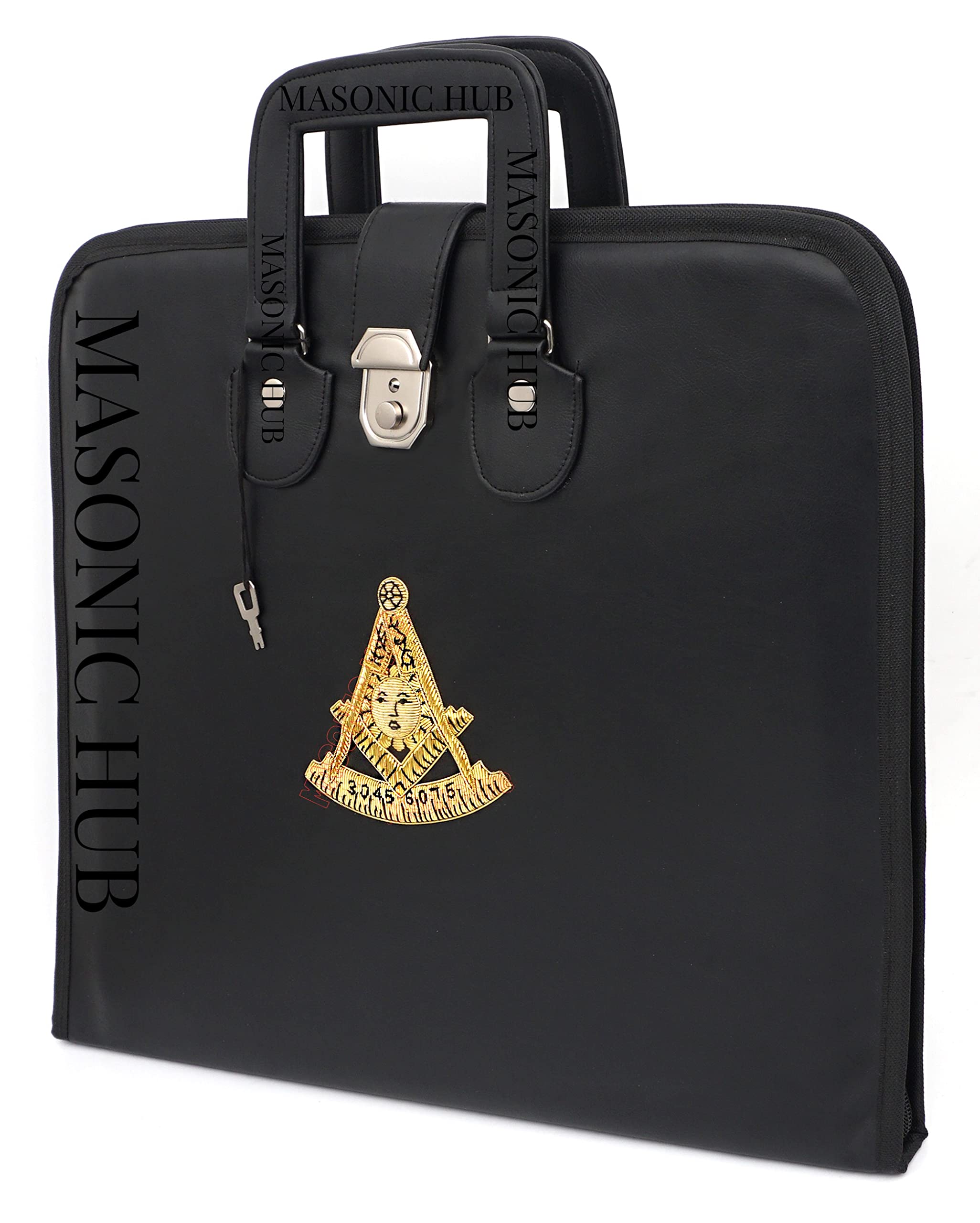 Masonic Hand Embroidered Past Master Masonic Apron carrying Case with Handle [BLACK]