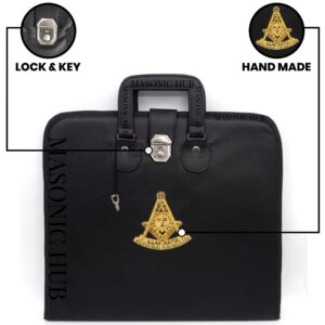 Masonic Hand Embroidered Past Master Masonic Apron carrying Case with Handle [BLACK]