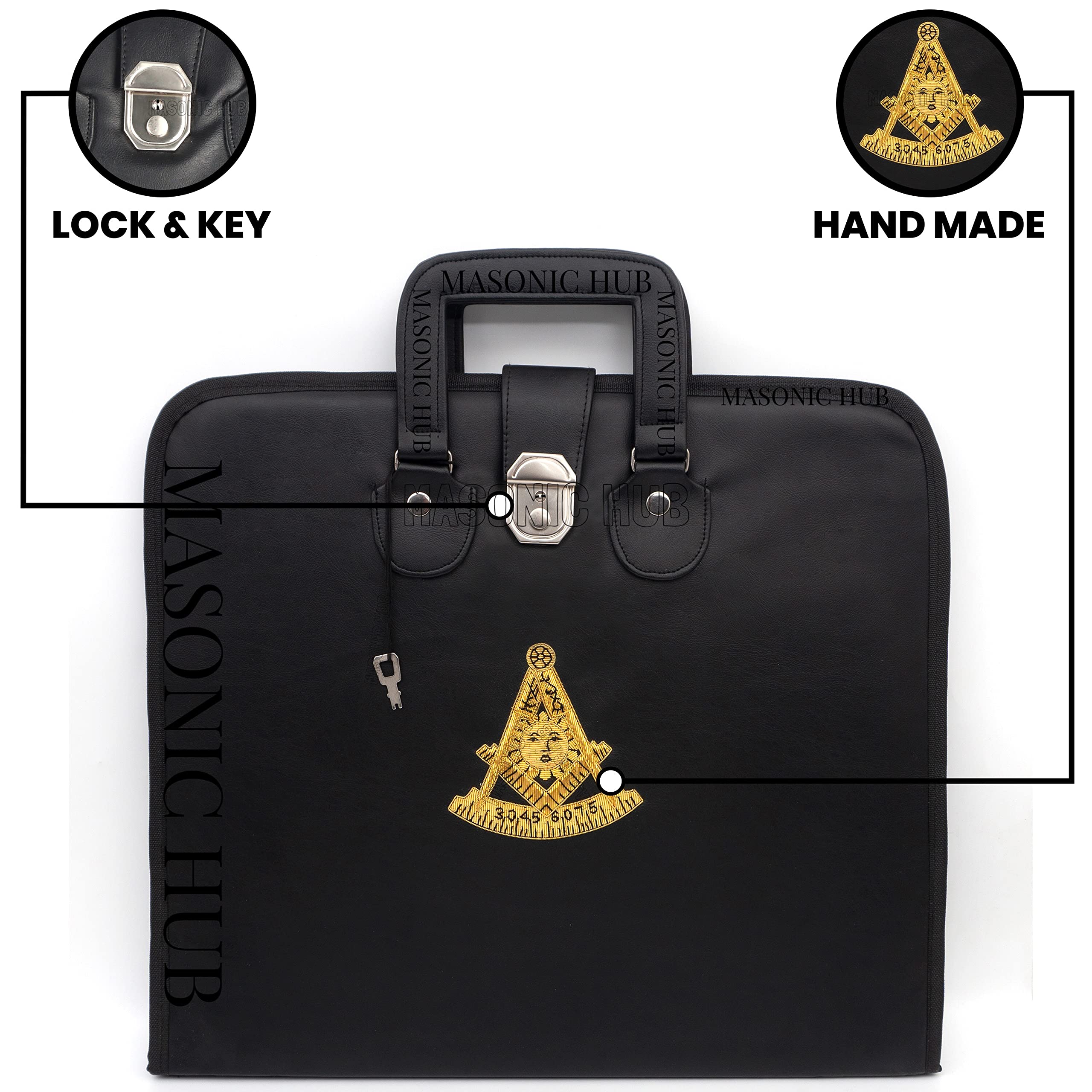 Masonic Hand Embroidered Past Master Masonic Apron carrying Case with Handle [BLACK]