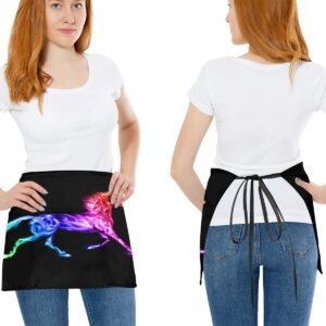 XMNYGJ 3 Pack Waist Apron Set Horse Print Waitress Aprons 3 Pockets Waterproof Half Apron for Bartender Restaurant Barista Teachers BBQs Parties