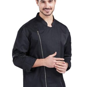 Nanxson Unisex Chef Coat Men's Long Sleeve Chef Jacket Restaurant Kitchen Cooking Zipper Chef Uniform CFM0058 (Black, XL)