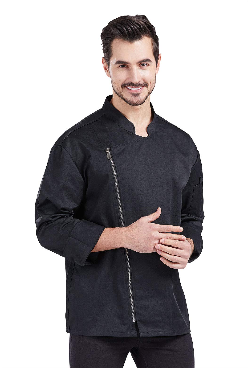 Nanxson Unisex Chef Coat Men's Long Sleeve Chef Jacket Restaurant Kitchen Cooking Zipper Chef Uniform CFM0058 (Black, XL)