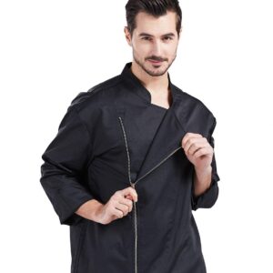 Nanxson Unisex Chef Coat Men's Long Sleeve Chef Jacket Restaurant Kitchen Cooking Zipper Chef Uniform CFM0058 (Black, XL)