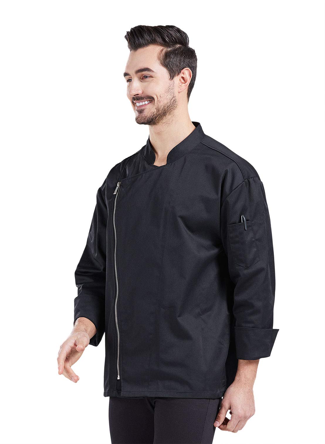 Nanxson Unisex Chef Coat Men's Long Sleeve Chef Jacket Restaurant Kitchen Cooking Zipper Chef Uniform CFM0058 (Black, XL)