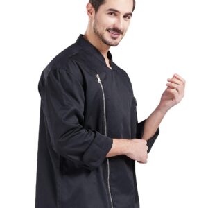 Nanxson Unisex Chef Coat Men's Long Sleeve Chef Jacket Restaurant Kitchen Cooking Zipper Chef Uniform CFM0058 (Black, XL)