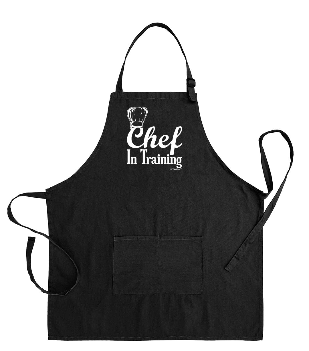 ThisWear Chef in Training Funny Apron for Kitchen Two Pocket Apron Black