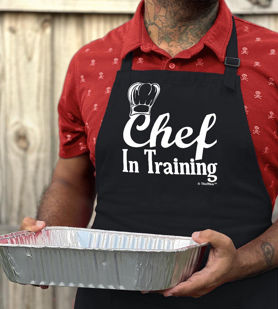 ThisWear Chef in Training Funny Apron for Kitchen Two Pocket Apron Black