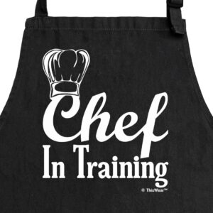 ThisWear Chef in Training Funny Apron for Kitchen Two Pocket Apron Black