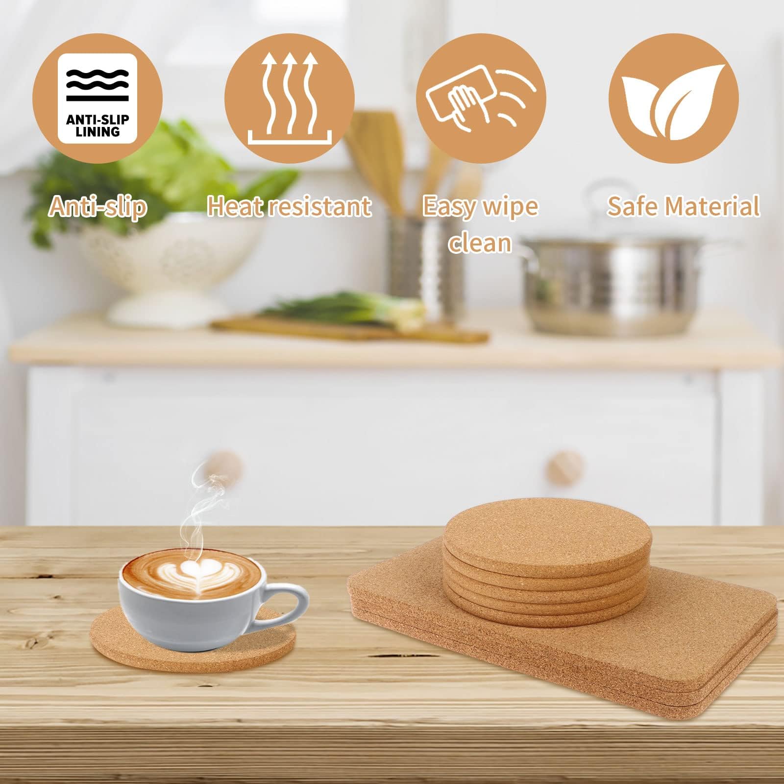 37YIMU 9 Pack Cork Trivet Set 12" x 7" Rectangle 6.3" Round Heat-Resistant Cork Mat High Density Thick Cork Coaster Hot Pads for Table Countertop Kitchen Hot Pots Pans Dishes Multifunctional Board