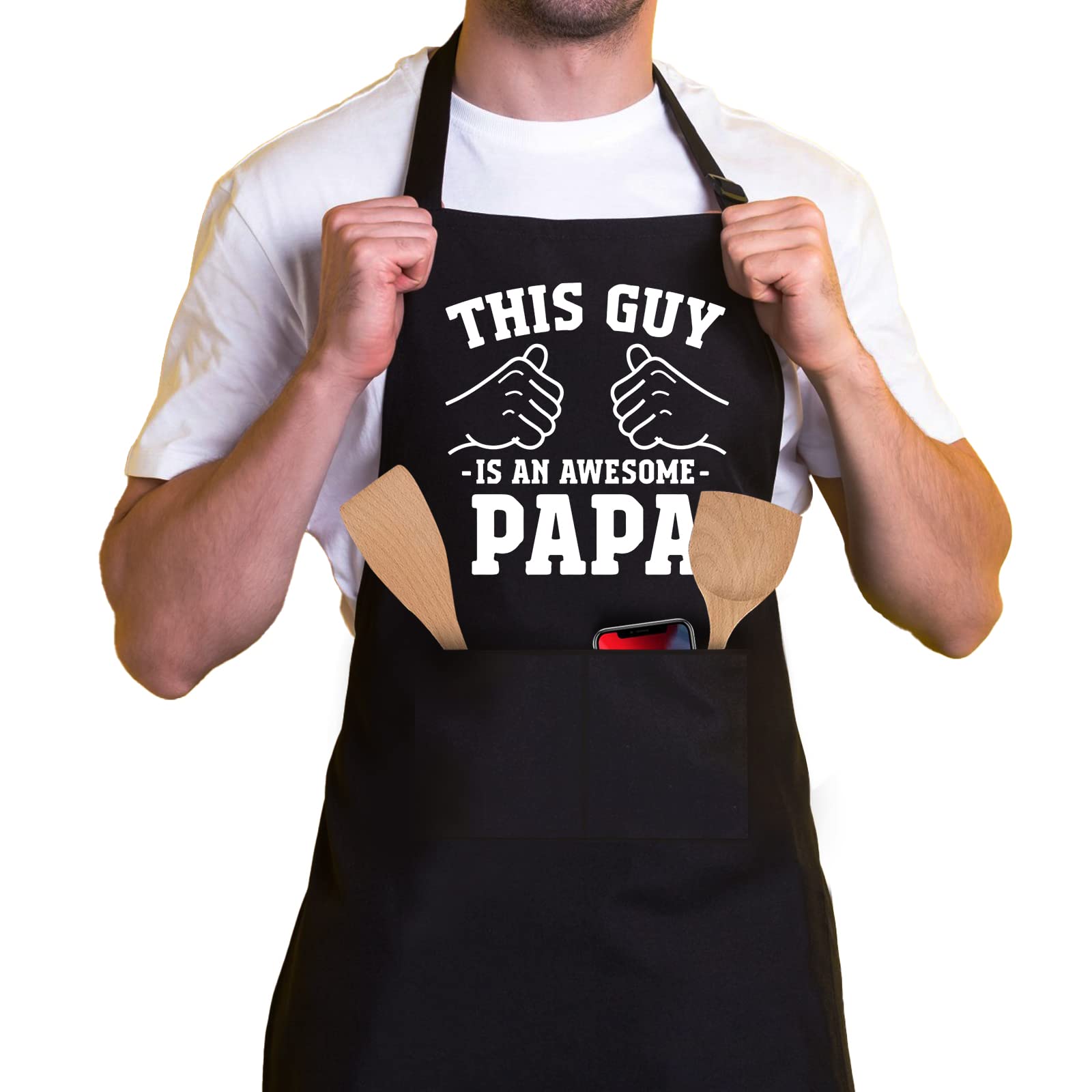 zcyhtqp This Guy is an Awesome Papa,Funny Apron for Men with 2 pockets,One Size Fits All,Adjustable Chef Apron,Cooking Grilling BBQ Apron,Grilling Gifts for Dad, Funny Gifts for Dads