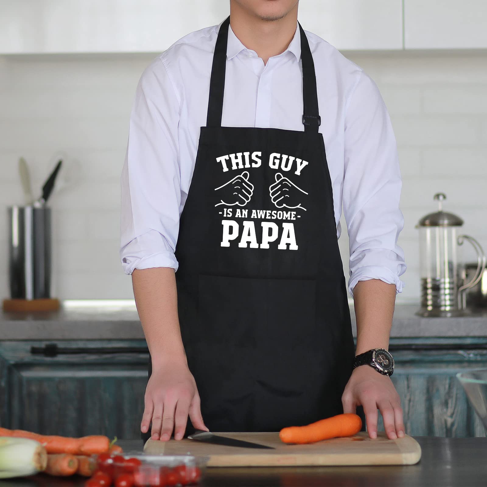 zcyhtqp This Guy is an Awesome Papa,Funny Apron for Men with 2 pockets,One Size Fits All,Adjustable Chef Apron,Cooking Grilling BBQ Apron,Grilling Gifts for Dad, Funny Gifts for Dads