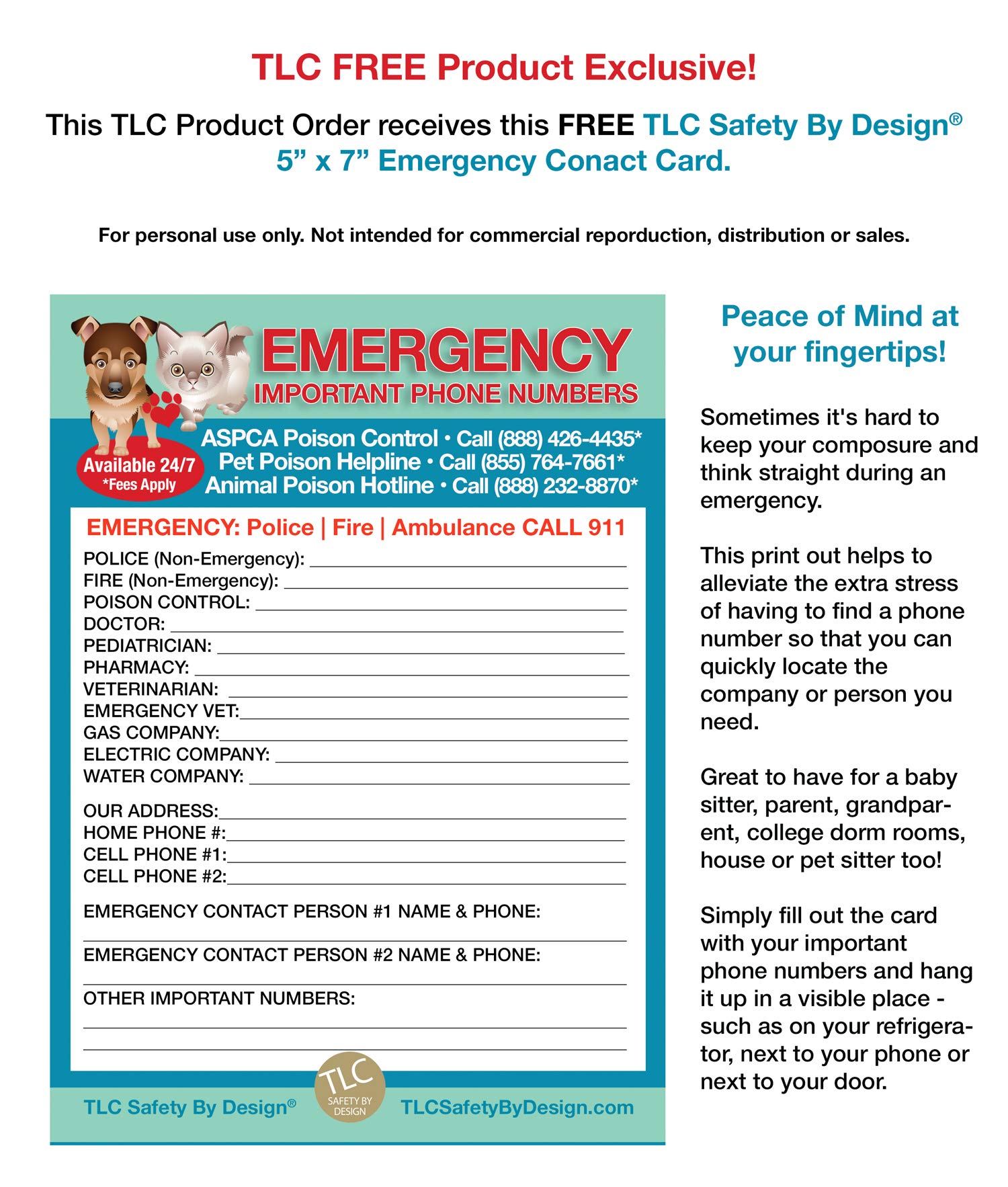 TLC Safety By Design Enhanced Toxic Foods Fridge Magnet for Pets Dogs Cats Emergency Informative Poison Veterinarian Approved Refrigerator Safety 5.5” x 8.5” (Qty. 1)