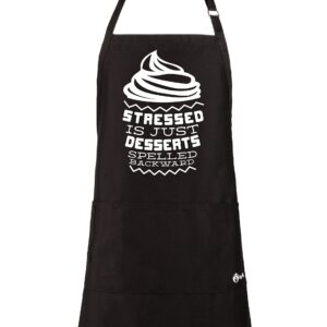 ApronMen, Funny Baking Apron Stressed Is Just Desserts Spelled Backwards - Adjustable Straps - One Size Fits All Grilling Apron With Pockets - Cotton Kitchen Cooking Chef Apron