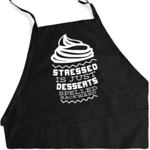 ApronMen, Funny Baking Apron Stressed Is Just Desserts Spelled Backwards - Adjustable Straps - One Size Fits All Grilling Apron With Pockets - Cotton Kitchen Cooking Chef Apron