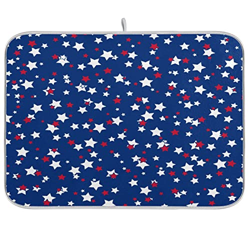 Usa Flag 4th July American Red White Blue Star Stripes 9 Dish Drying Mat for Kitchen Ccounter Absorbent Microfiber Small Drying Pad Dish mats for Kitchen Countertops 16 x 18 Inch