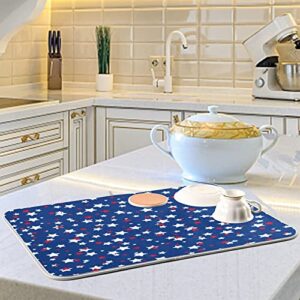 Usa Flag 4th July American Red White Blue Star Stripes 9 Dish Drying Mat for Kitchen Ccounter Absorbent Microfiber Small Drying Pad Dish mats for Kitchen Countertops 16 x 18 Inch