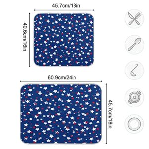 Usa Flag 4th July American Red White Blue Star Stripes 9 Dish Drying Mat for Kitchen Ccounter Absorbent Microfiber Small Drying Pad Dish mats for Kitchen Countertops 16 x 18 Inch