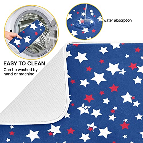 Usa Flag 4th July American Red White Blue Star Stripes 9 Dish Drying Mat for Kitchen Ccounter Absorbent Microfiber Small Drying Pad Dish mats for Kitchen Countertops 16 x 18 Inch