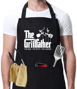 xbpdmwin grill apron bbq aprons for men dad - the grillfather - funny kitchen chef cooking grilling apron with 2 pockets - birthday father's day christmas gifts for dad husband