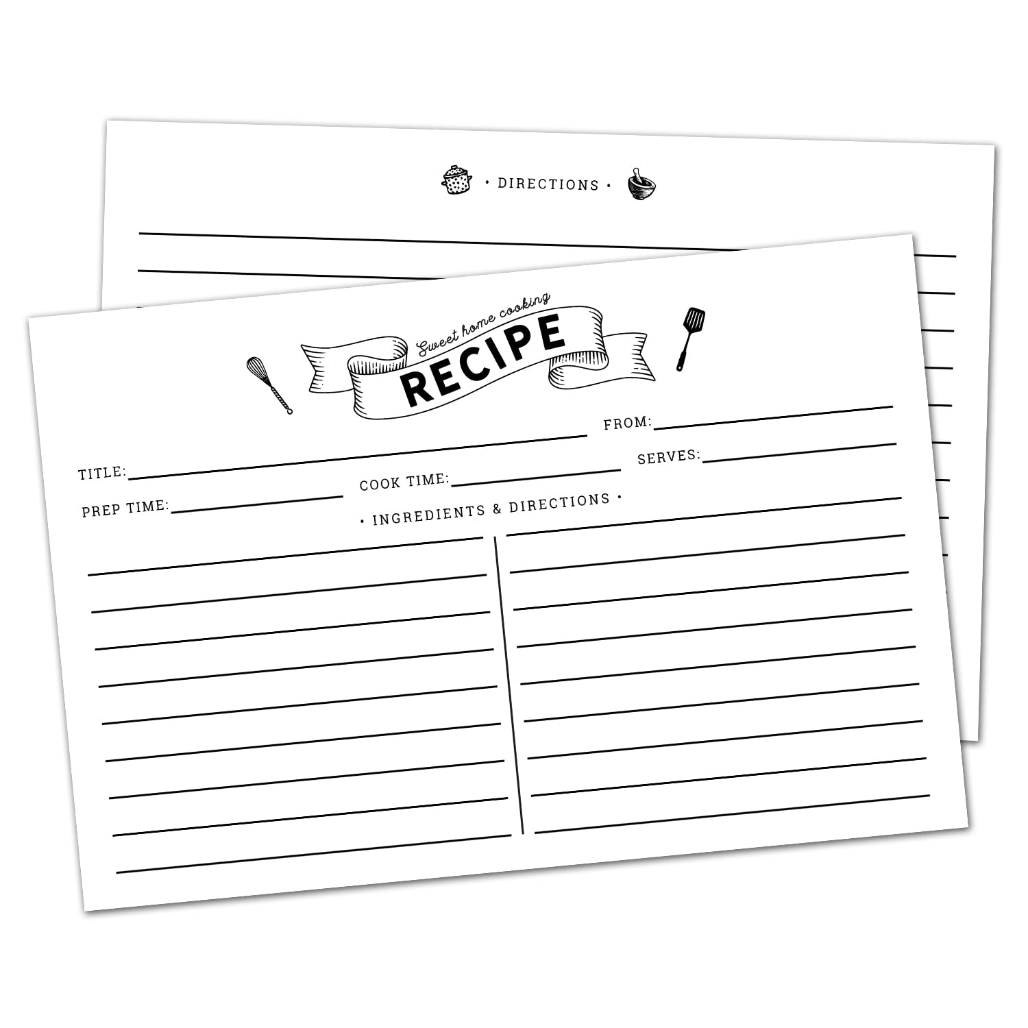 Poiet Sweet Home Cooking Recipe Cards, 4x6 Double Sided, Set of 50, 300gsm Thickness