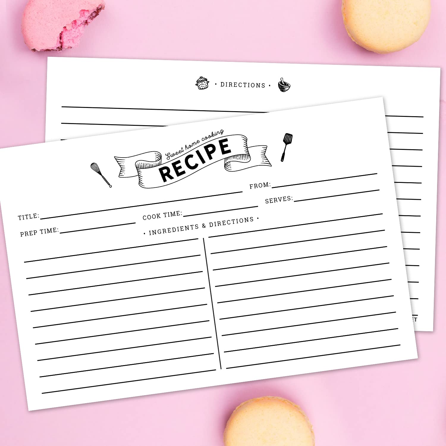 Poiet Sweet Home Cooking Recipe Cards, 4x6 Double Sided, Set of 50, 300gsm Thickness