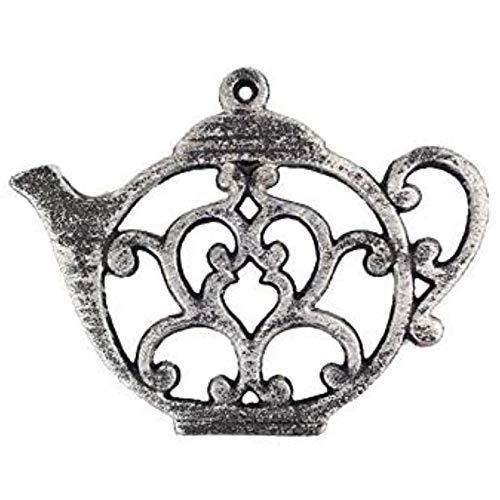 Handcrafted Nautical Decor Rustic Silver Cast Iron Round Teapot Trivet 8"