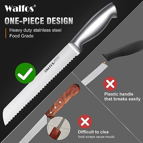 Walfos Bread Knife with Sheath, Serrated Bread Knife with Upgraded Stainless Steel, Ultra-Sharp, 8-Inch Blade, Bread Slice Knife for Slicing Homemade Bread, Bagels, Cake