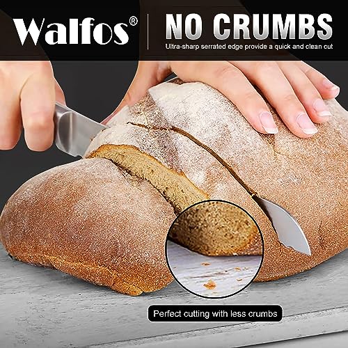 Walfos Bread Knife with Sheath, Serrated Bread Knife with Upgraded Stainless Steel, Ultra-Sharp, 8-Inch Blade, Bread Slice Knife for Slicing Homemade Bread, Bagels, Cake