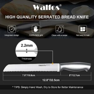 Walfos Bread Knife with Sheath, Serrated Bread Knife with Upgraded Stainless Steel, Ultra-Sharp, 8-Inch Blade, Bread Slice Knife for Slicing Homemade Bread, Bagels, Cake