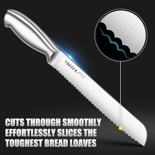 Walfos Bread Knife with Sheath, Serrated Bread Knife with Upgraded Stainless Steel, Ultra-Sharp, 8-Inch Blade, Bread Slice Knife for Slicing Homemade Bread, Bagels, Cake