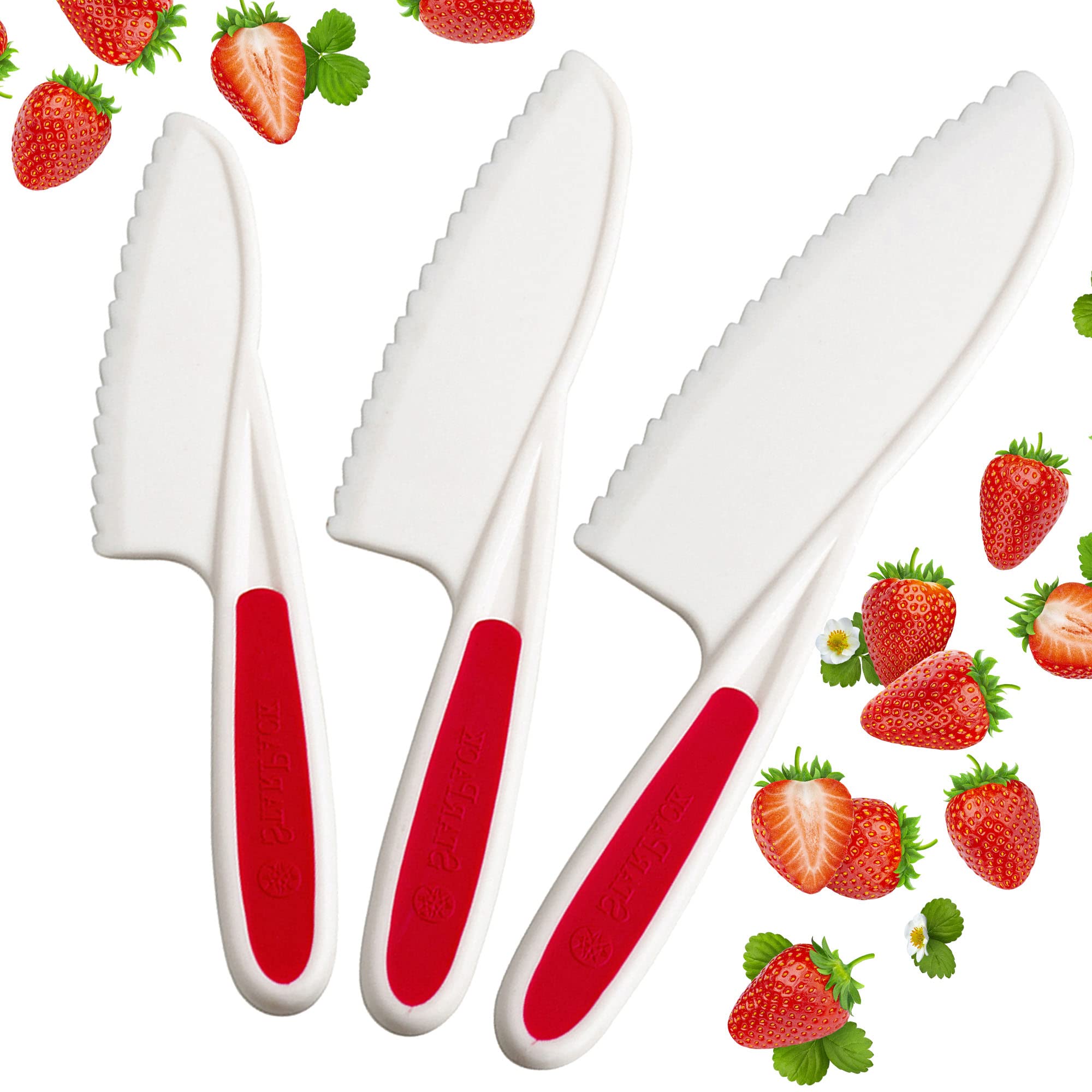 StarPack Kids Knife Set of 3 - Toddler Knife Set for Real Cooking - Montessori Knife for 2+ Year Olds - BPA-Free Nylon Knife For Kids - Serrated Edges