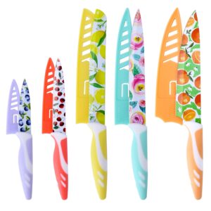 UPTRUST Knife Set, 10-piece Kitchen Knife Set Nonstick Coated with 5 Blade Guard, Multicolored Fruit Knives, Pioneer Woman Knife Set for Christmas Gifts