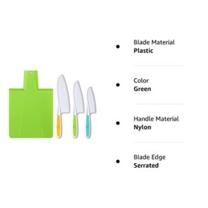 Tovla Jr Kids Kitchen Montessori Knives and Foldable Cutting Board Set: Children's Safety Cooking Knives in 3 Sizes & Colors/Firm Grip, Serrated Edges, BPA-Free Kids' /Safe Lettuce Knives (Green)