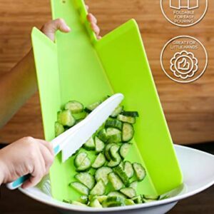 Tovla Jr Kids Kitchen Montessori Knives and Foldable Cutting Board Set: Children's Safety Cooking Knives in 3 Sizes & Colors/Firm Grip, Serrated Edges, BPA-Free Kids' /Safe Lettuce Knives (Green)