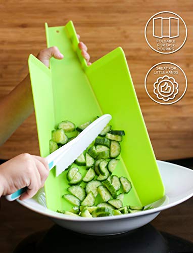 Tovla Jr Kids Kitchen Montessori Knives and Foldable Cutting Board Set: Children's Safety Cooking Knives in 3 Sizes & Colors/Firm Grip, Serrated Edges, BPA-Free Kids' /Safe Lettuce Knives (Green)