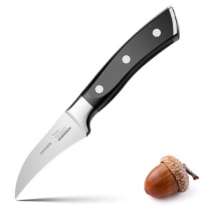 oaksware bird beak paring knife, 2.75 inch peeling knives german stainless steel small curved fruit knifes, razor sharp kitchen pairing knives with ergonomic and full tang handle