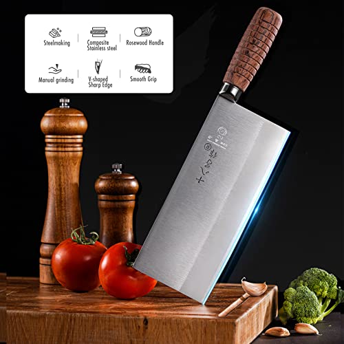 SHI BA ZI ZUO 8-inch Kitchen Knife Professional Chef Knife Stainless Steel Vegetable Knife Safe Non-stick Finish Blade with Anti-slip Wooden Handle