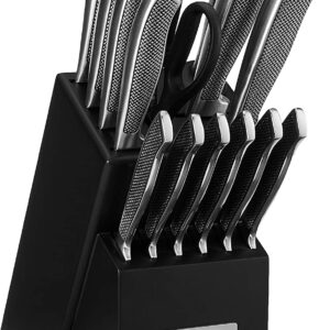 CUISINART Block Knife Set, 15pc Cutlery Knife Set with Steel Blades for Precise Cutting , Lightweight, Stainless Steel, Durable & Dishwasher Safe,C77SS-15P