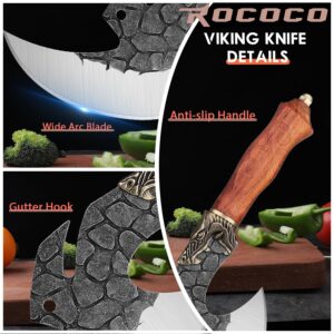 ROCOCO Viking Cleaver Knife Butcher Meat Cutting Boning Knife Hand Forged Chinese Kitchen Axe with Sheath Home Outdoor BBQ Camping Birthday Thanksgiving Christmas Gift Men