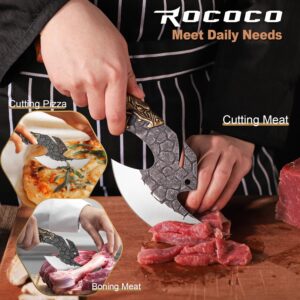 ROCOCO Viking Cleaver Knife Butcher Meat Cutting Boning Knife Hand Forged Chinese Kitchen Axe with Sheath Home Outdoor BBQ Camping Birthday Thanksgiving Christmas Gift Men