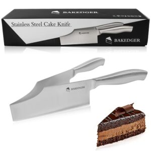 bakedger cake knife slicer and cutter server stainless steel serving knife for birthday party wedding and all the events pie slicer pastries divider desserts lever, patent pending