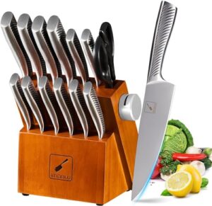 imarku knife set,14-piece knife sets for kitchen with block,premium one-piece kitchen knife set with sharpener,high carbon stainless steel knives set for kitchen,silver,dishwasher safe