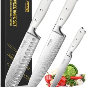 Topfeel 3PCS Professional Chef Knife Set, Ultra Sharp Japanese Kitchen Knife, German High Carbon Stainless Steel 8 inch chef's knives 7 inch Santoku Knife 5 inch Utility Knife with Gift Box