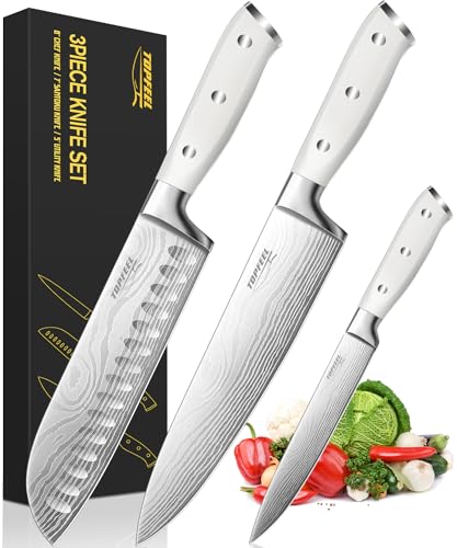 Topfeel 3PCS Professional Chef Knife Set, Ultra Sharp Japanese Kitchen Knife, German High Carbon Stainless Steel 8 inch chef's knives 7 inch Santoku Knife 5 inch Utility Knife with Gift Box